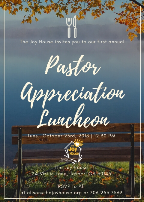 Pastor Appreciation Luncheon Announcement - The Joy House